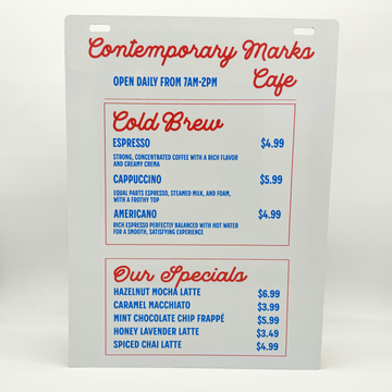 Custom Hanging Menu Sign – Contemporary Marks