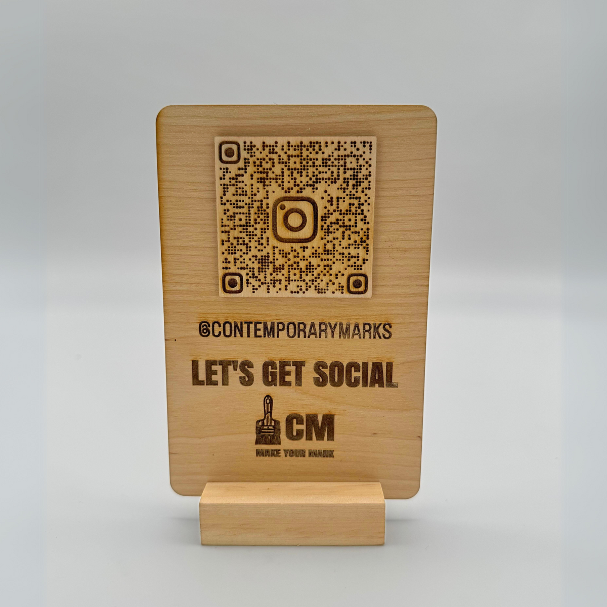 Custom Wooden Engraved Sign with QR Code - Social Media Engagement Ser ...