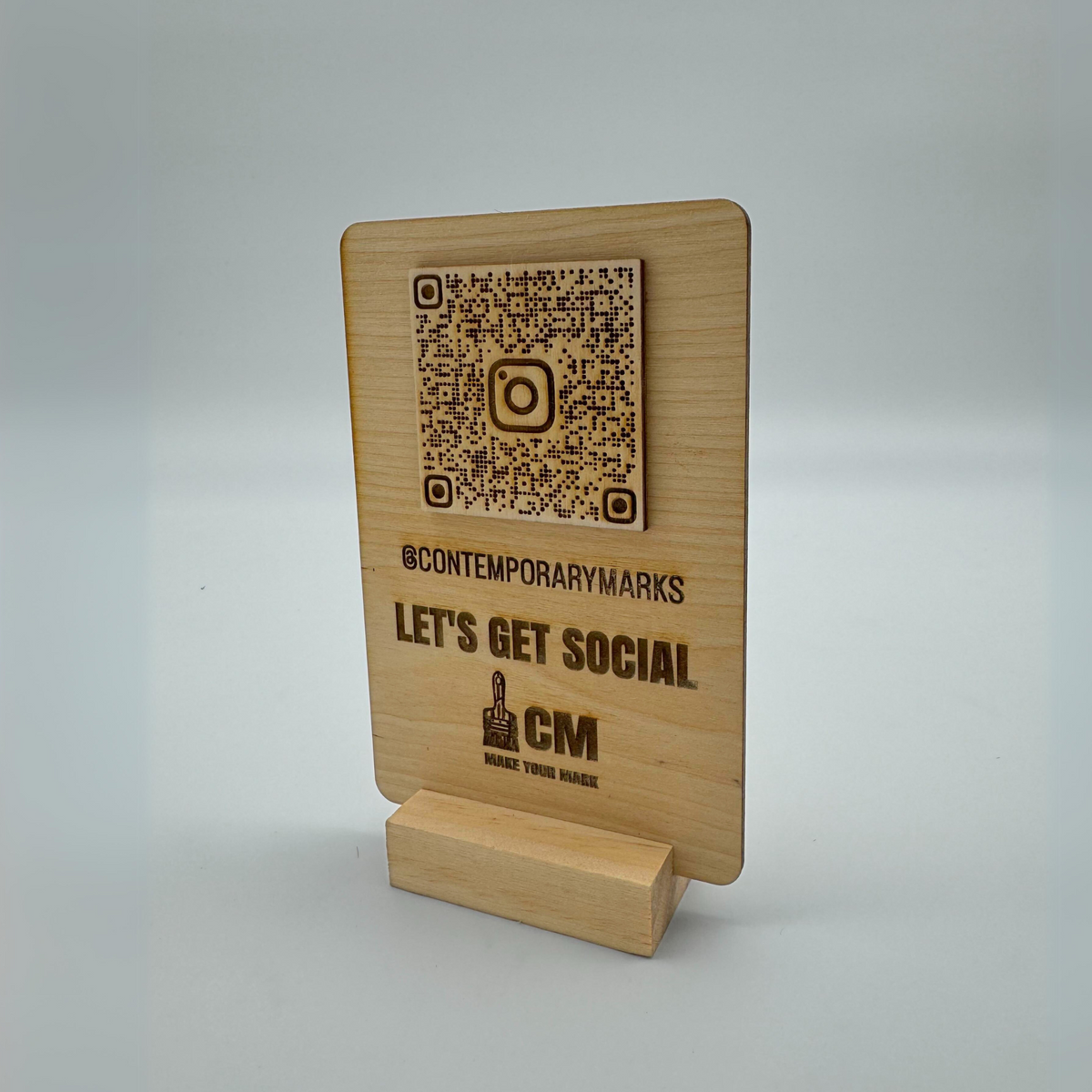 Custom Wooden Engraved Sign with QR Code - Social Media Engagement Ser ...
