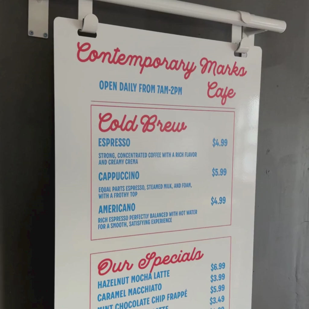 Custom Hanging Menu Sign – Contemporary Marks